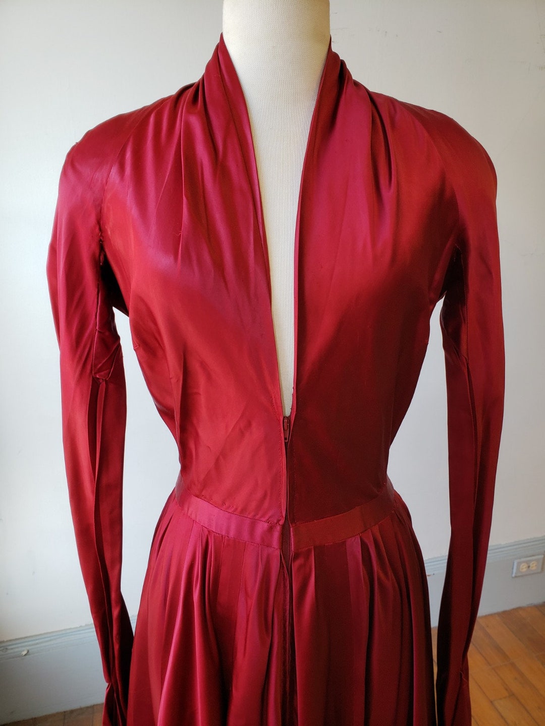 Circa 1940s, 34"bust, Pure Silk Satin, Ruby Red Christian Dior Dinner ...