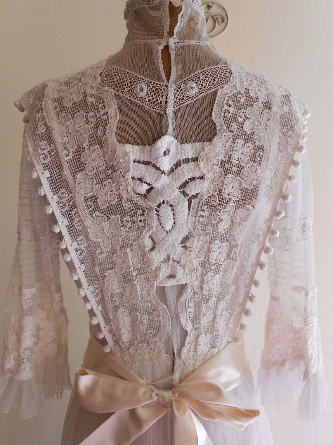 1912-14, 34" Bust, White Cotton Net, "tea Gown" With Thick Hand Made ...