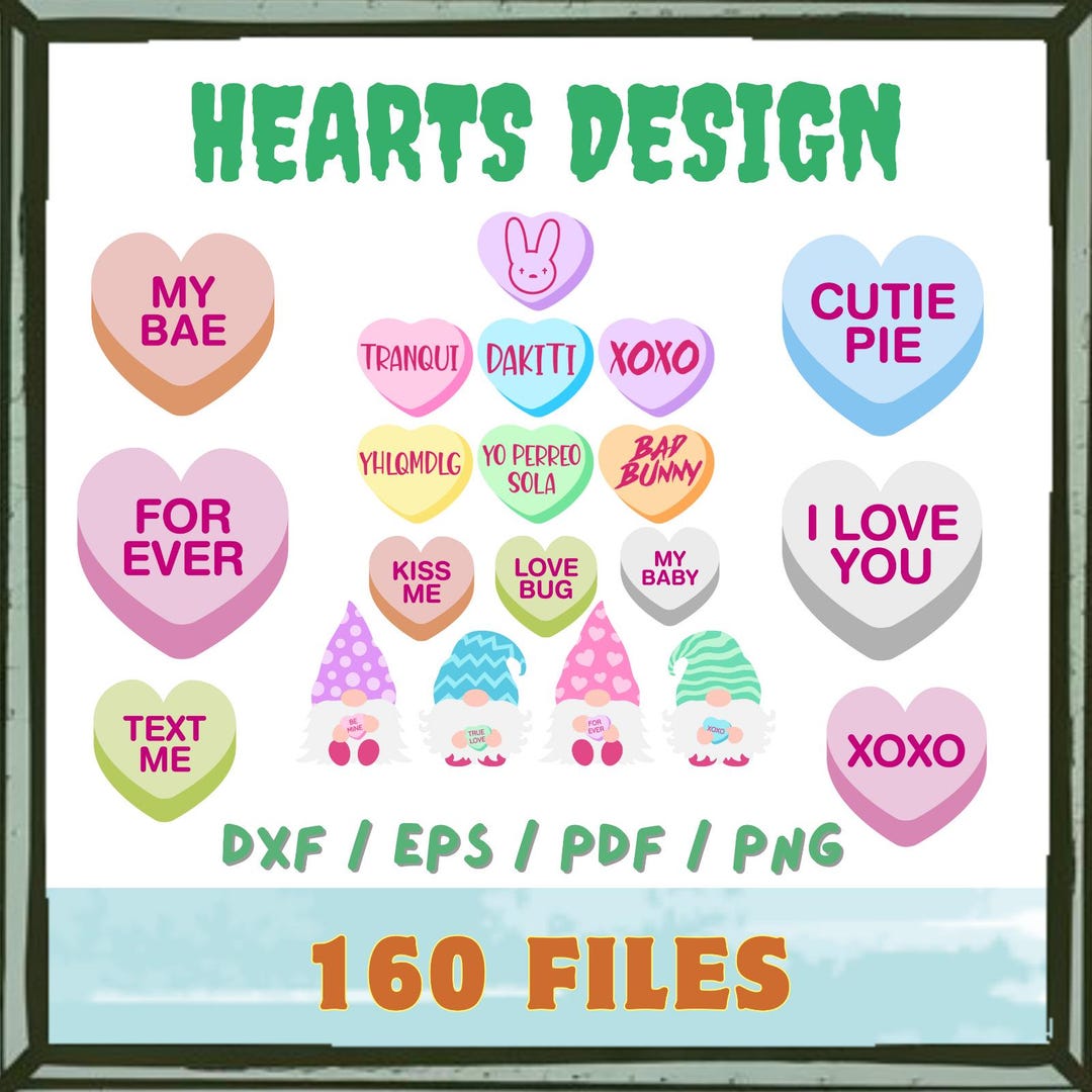 Conversation Hearts SVG Bundle, Valentine's Day Clipart (digital ...