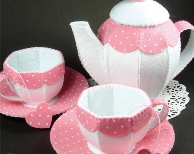 FELT TEA POT SET 1 Tea Pot, 2 Tea Cups and Saucers, 2 Tea Bags - Etsy
