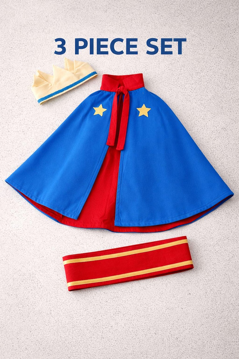 Royal Blue Kids Cape Costume Set – Cape + Crown + Belt – Storybook ...