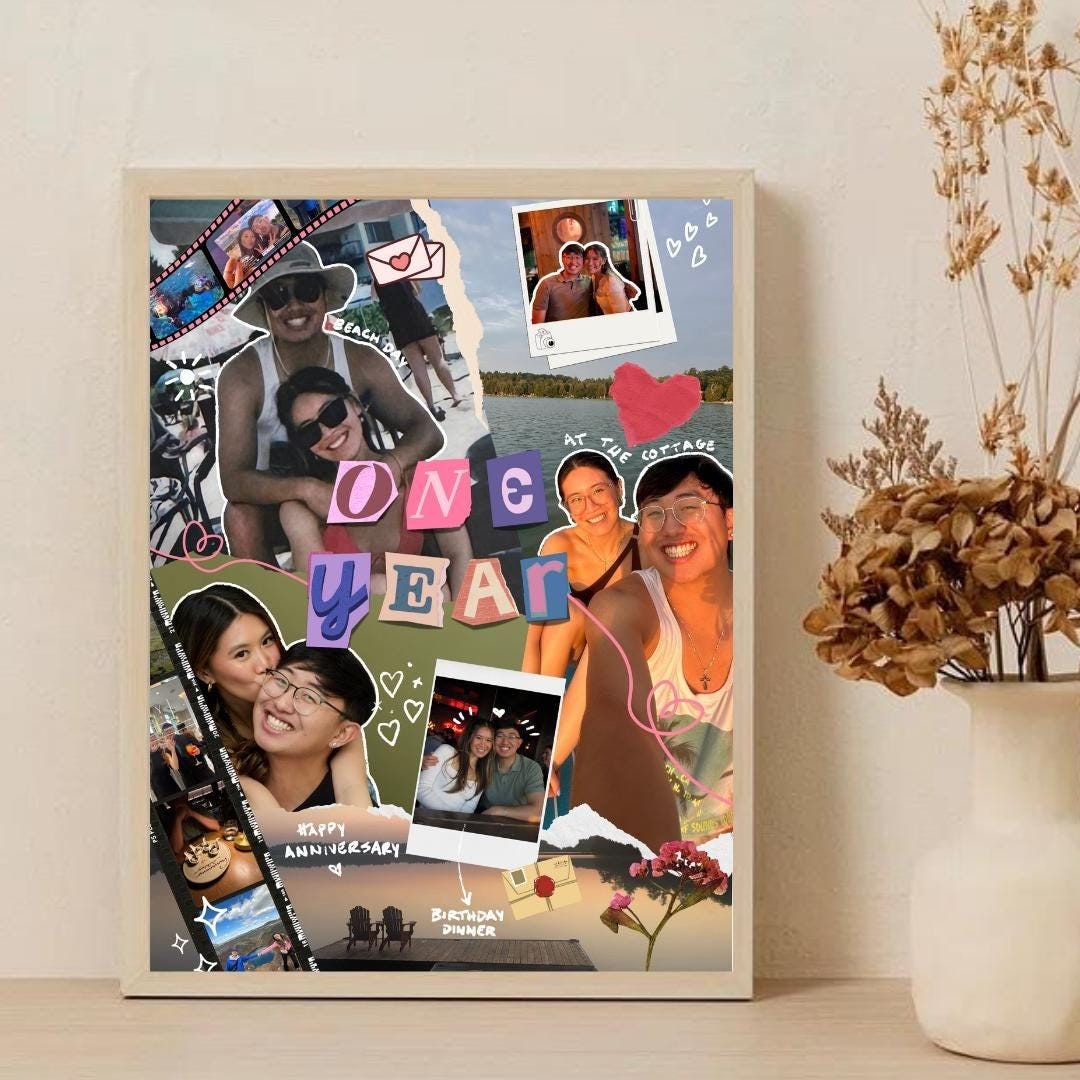 Custom Couples Photo Collage, Anniversary Engagement Present for Her ...
