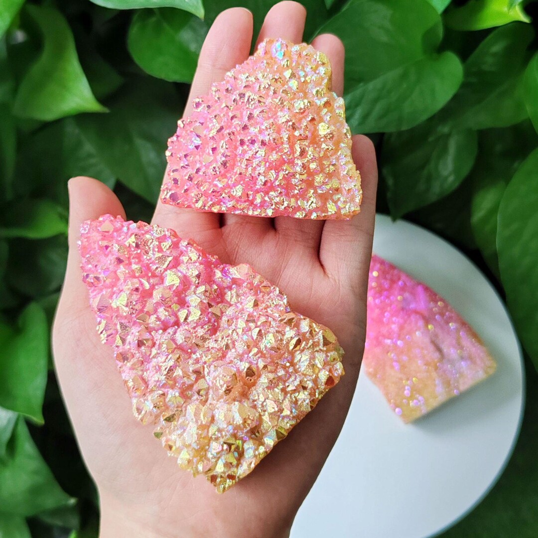 Pink Aura Quartz Clusters Rough Crystal, Pink Crystal Cluster, Crystal ...