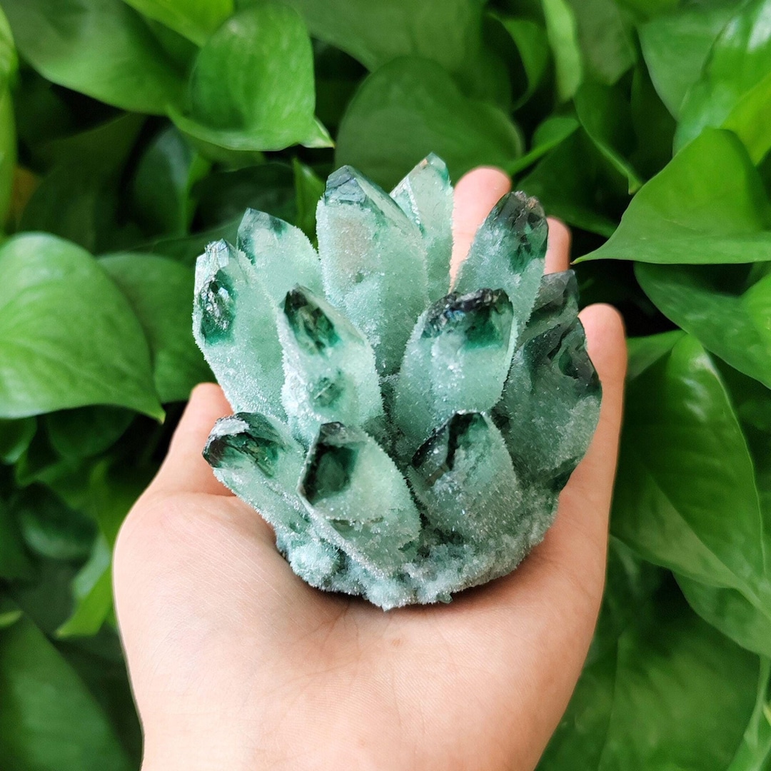 Green Ghost Crystal Cluster, Green Quartz Cluster Crystal, Quartz Crystal Cluster Mineral ...