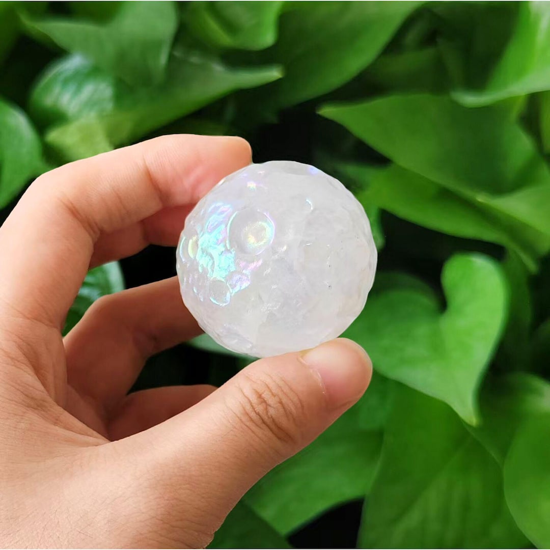 Hand Carving Titanium Rainbow Moon Sculpture, Mini Gemstone Moon ...