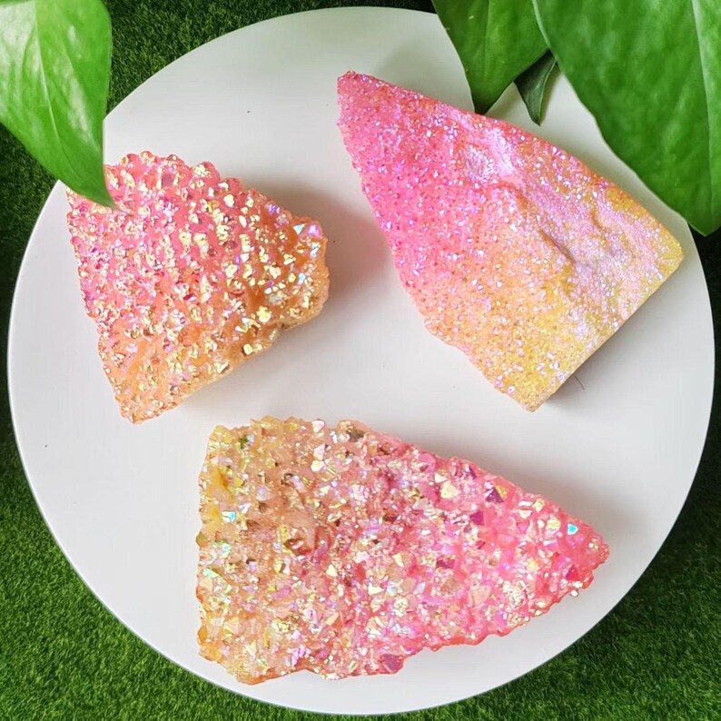 Pink Aura Quartz Clusters Rough Crystal, Pink Crystal Cluster, Crystal ...