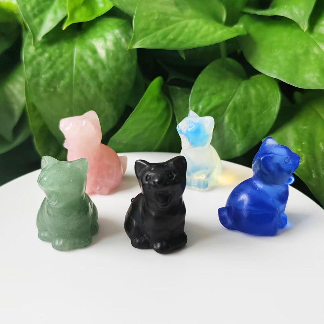 1.5" Hand Carved Nature Crystal Cat, Mini Crystal Cat, Carved Crystal ...