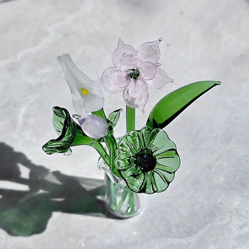 Mini Glass Lotus Bouquet, Glass Plants, Mini Flower Figurine ...