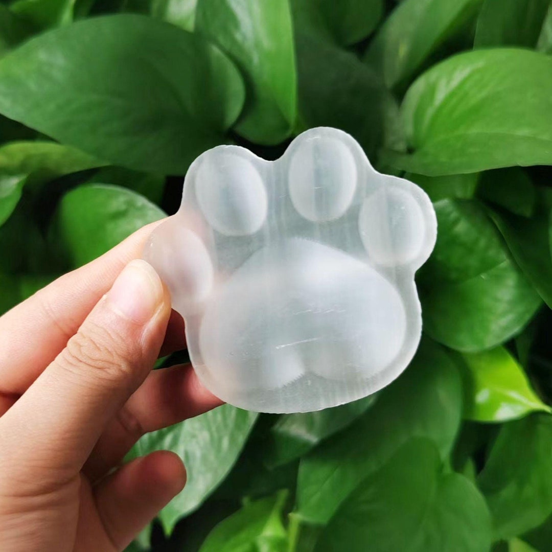 Natural Hand Carved Selenite Cat Paw, Crystal Carved, Quartz Crystal ...