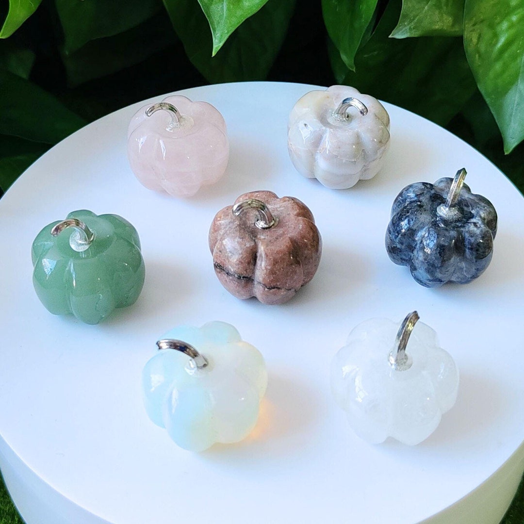 1.2" Hand Carved Gemstone Pumpkin, Mini Crystal Pumpkin, Halloween ...