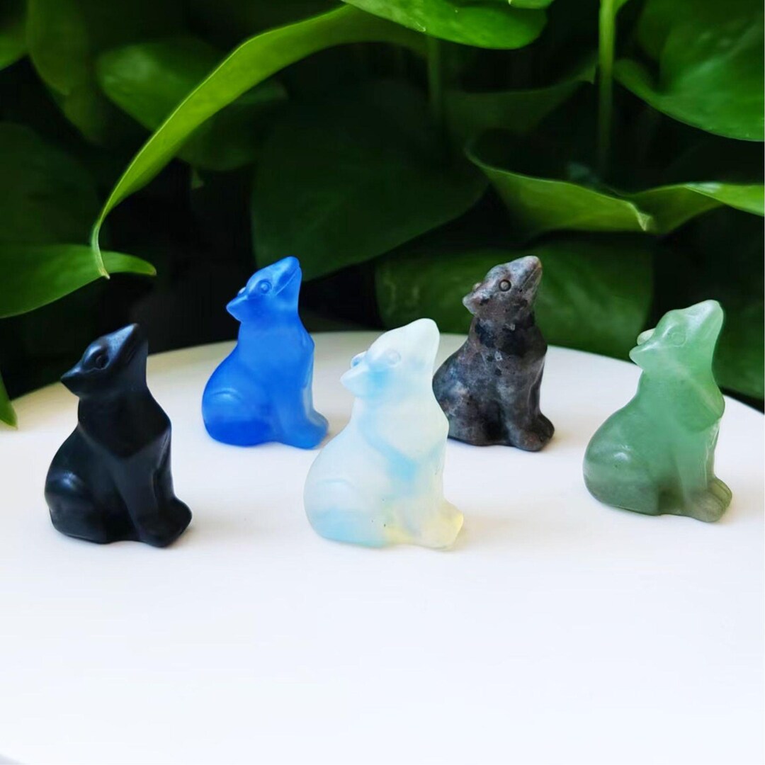 1.3" Crystal Wolf Hand Carving, Natural Gemstone Wolf Statue, Gemstone ...