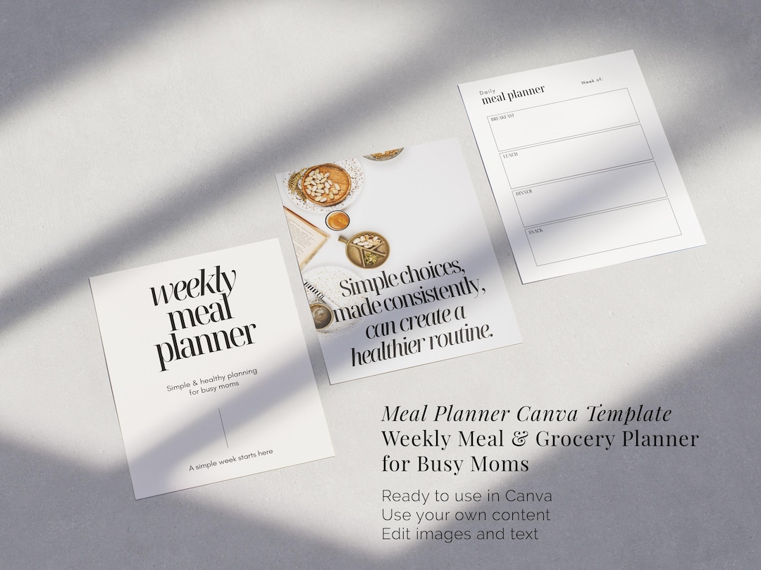 Weekly Meal & Grocery Planner for Busy Moms | Canva Template | Simple ...