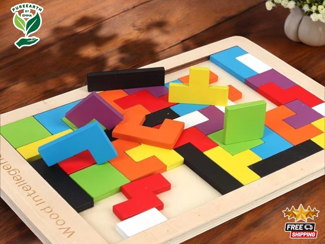 Wooden Square Puzzle Set | Challenging Brain Teaser Toy | Colorful ...