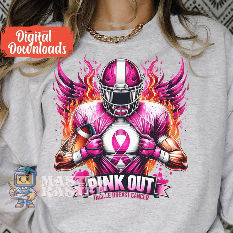 Pink Out Football Png, Files for Sublimation, Tackle Breast Cancer Png ...