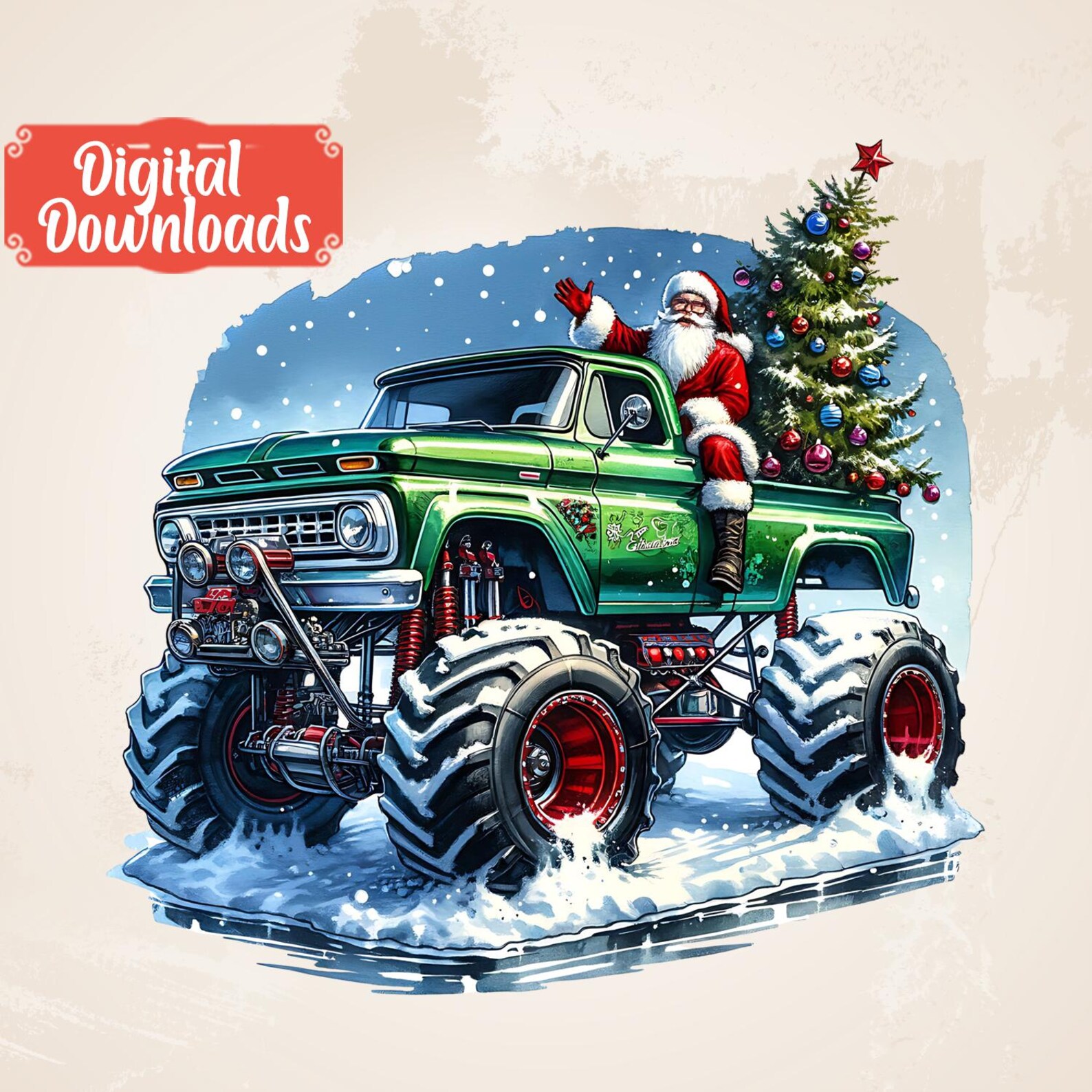 Santa Monster Truck Png, Christmas Ride Png, Merry and Bright Jpeg ...