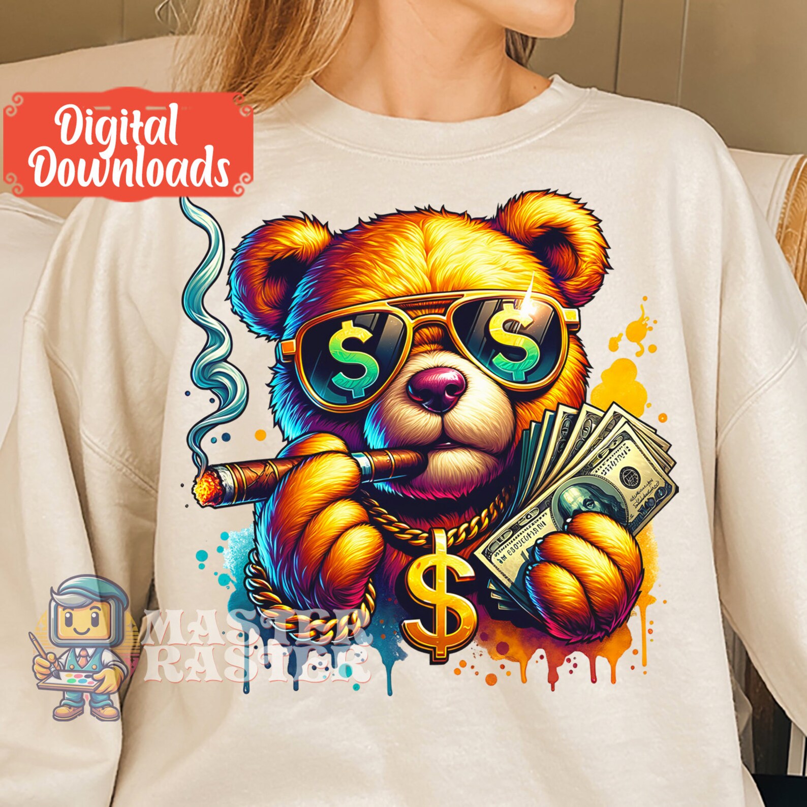 Teddy Bear Png, Rich Teddy Clipart, Hipster Bear Png, Hippie Teddy ...
