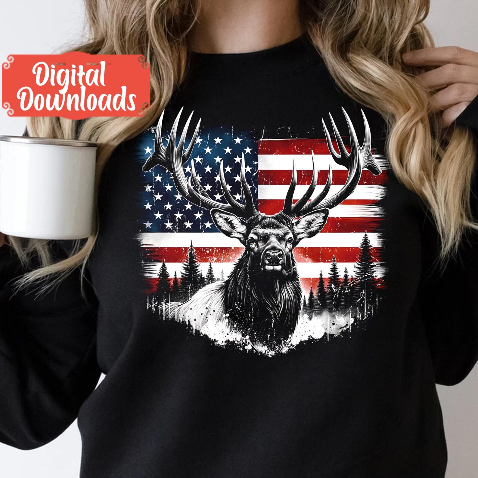 US Elk Deer Png Clipart, Mountain Scene Jpeg, Hunter Dad Shirt Png ...