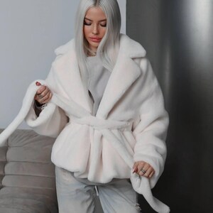 White Short Faux Fur Coat | Rabbit Fur Coat | Festive Winter Coat - Etsy