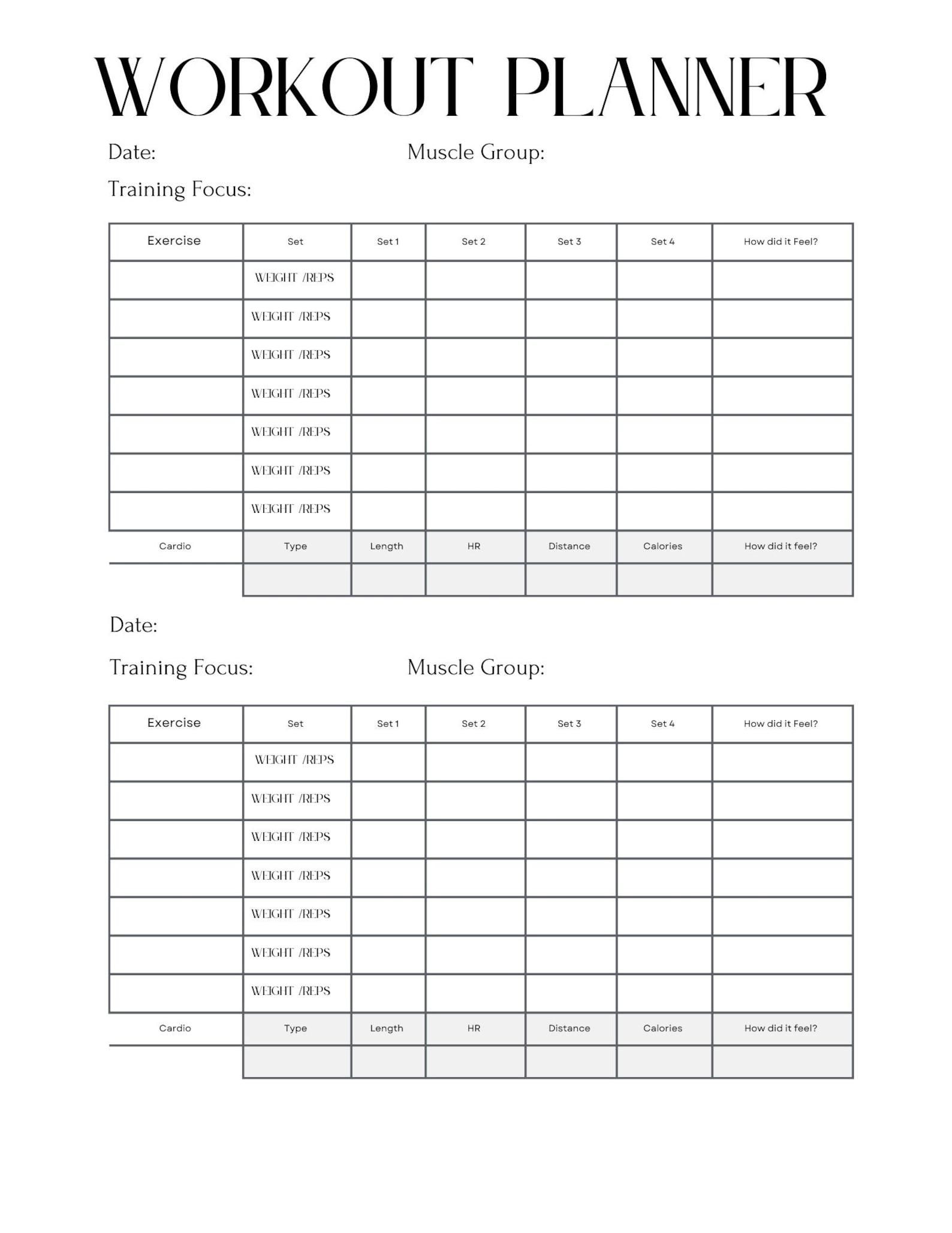 Workout Tracker Printable, Daily Exercise Log, Fitness Journal, Workout ...