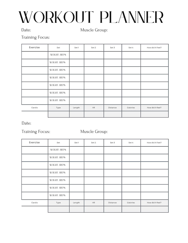 Workout Tracker Printable, Daily Exercise Log, Fitness Journal, Workout ...