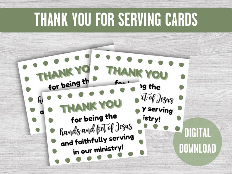 Thank You for Serving Cards, Church Volunteer Appreciation Printable ...