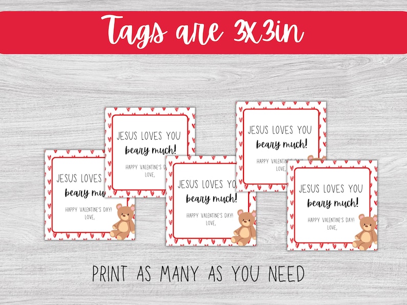 Christian Bear Valentine Card, Jesus Loves You Beary Much Tag, Kids ...