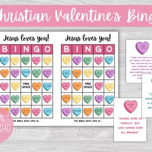 Christian Valentine's Bingo, Candy Hearts Bingo Game, Bible Verse ...
