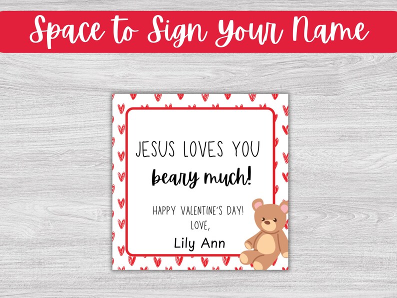 Christian Bear Valentine Card, Jesus Loves You Beary Much Tag, Kids ...