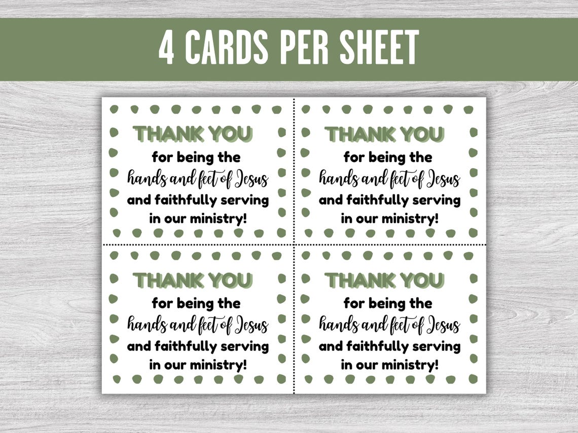 Thank You for Serving Cards, Church Volunteer Appreciation Printable ...