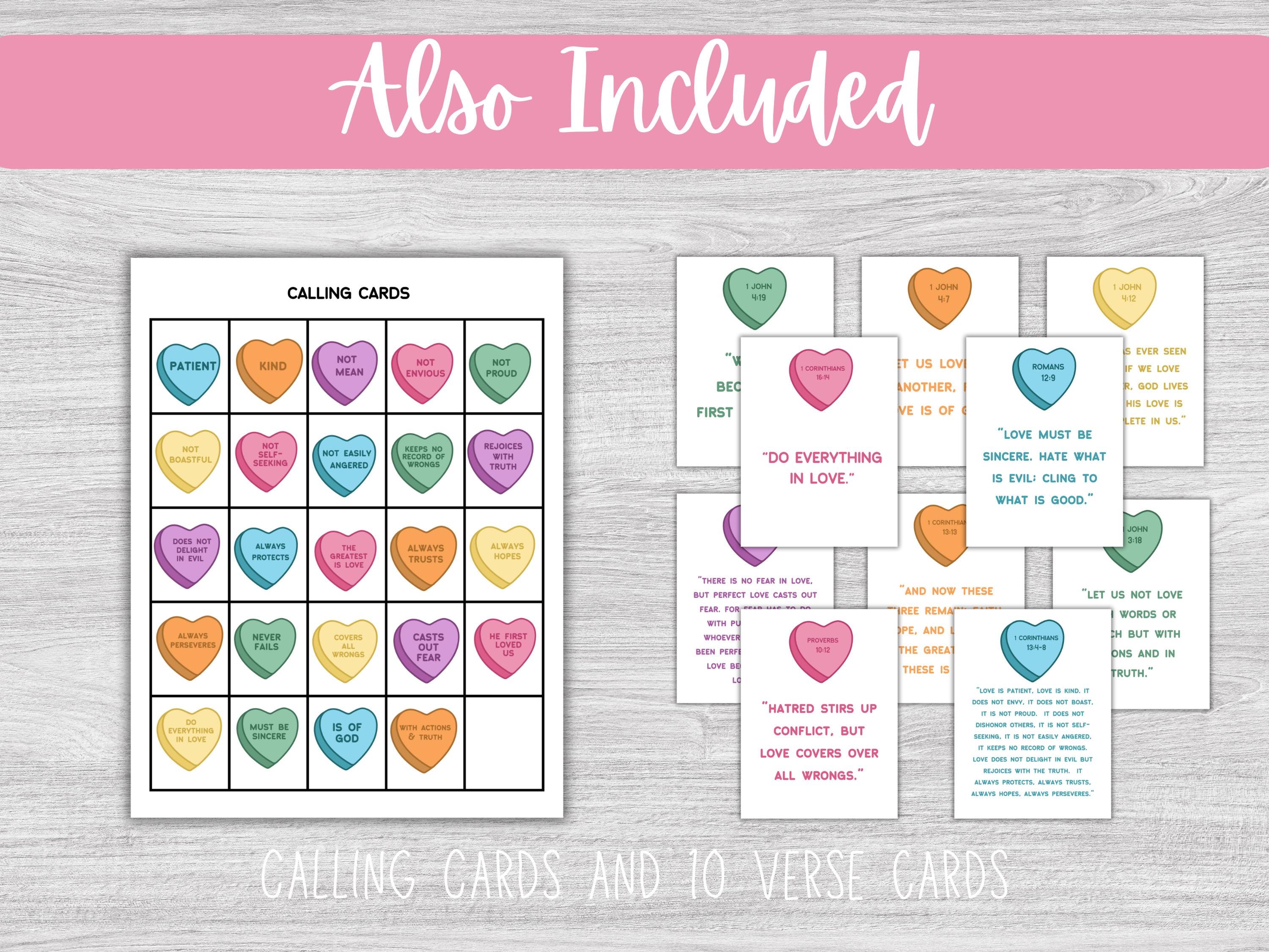 Christian Valentine's Bingo, Candy Hearts Bingo Game, Bible Verse ...
