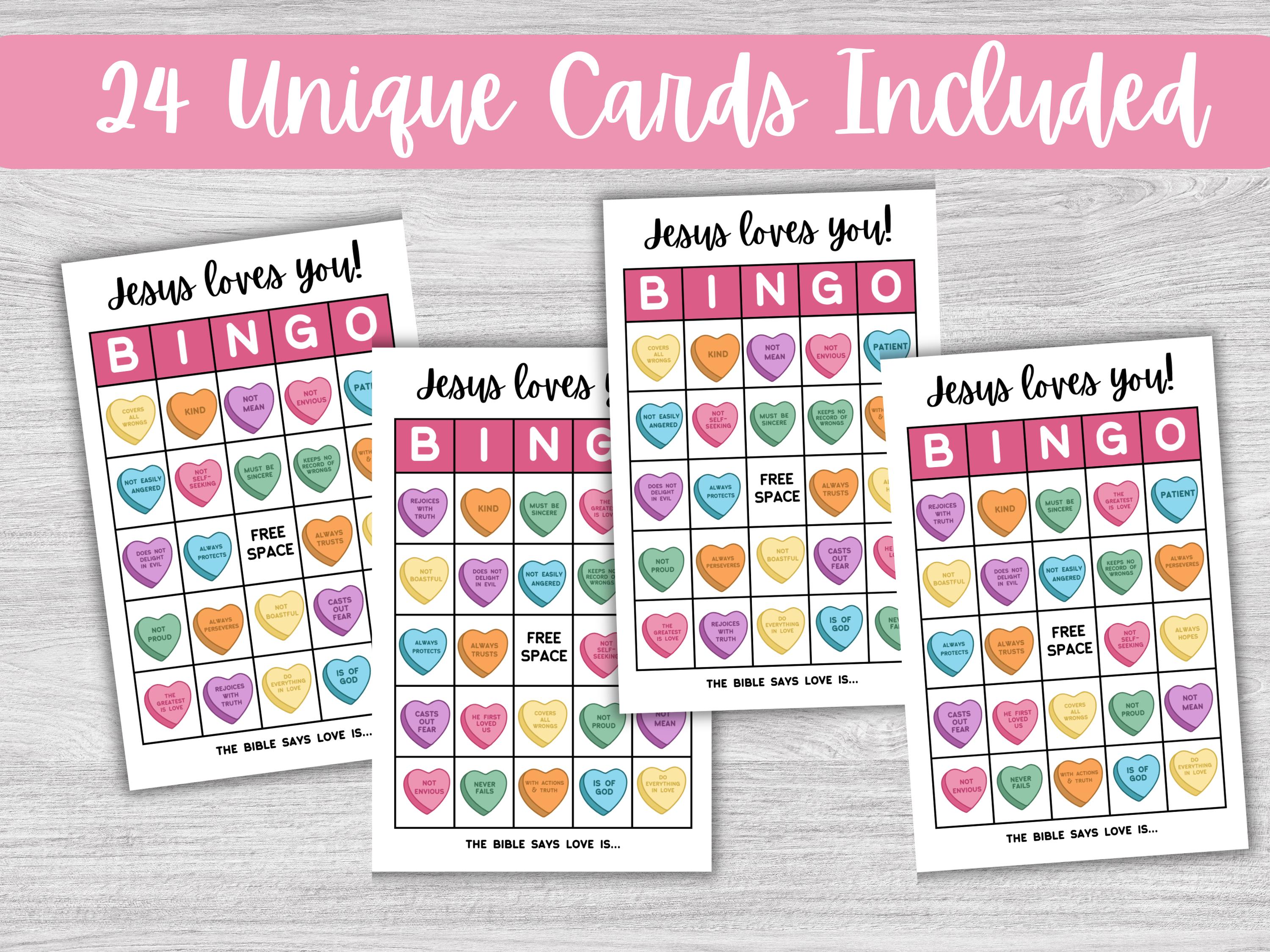 Christian Valentine's Bingo, Candy Hearts Bingo Game, Bible Verse ...