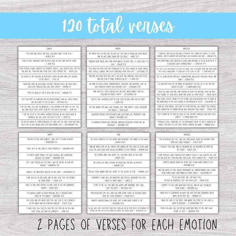 Bible Verse Jar Printable, Color Coded Emotion Cards (digital Download ...