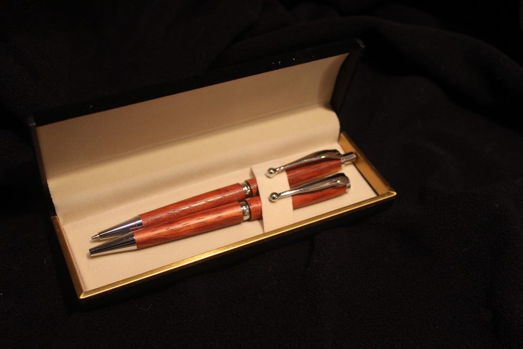 Paduk Wood Pen and Pencil Set With Box - Etsy