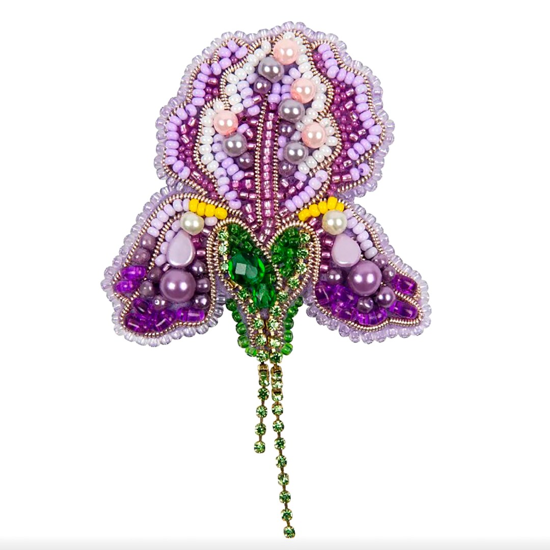 Bead Embroidery Kit: Purple Iris Brooch, Handmade Flower Jewelry ...