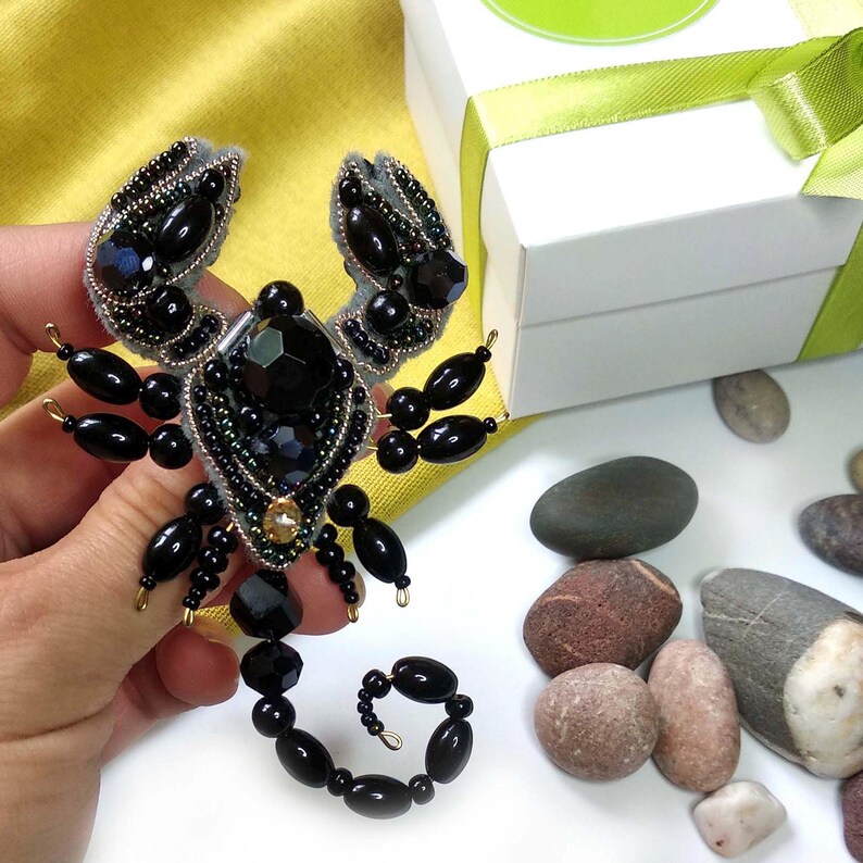 Bead Embroidery Kit Scorpion Brooch, Scorpion Embroidery, Beaded Black ...