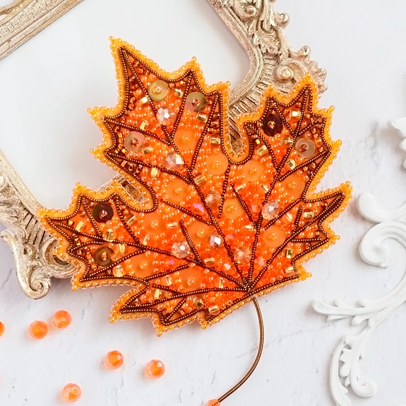 Bead Embroidery Kit Golden Maple, Leaf Embroidery, Maple Leaf Brooch - Etsy