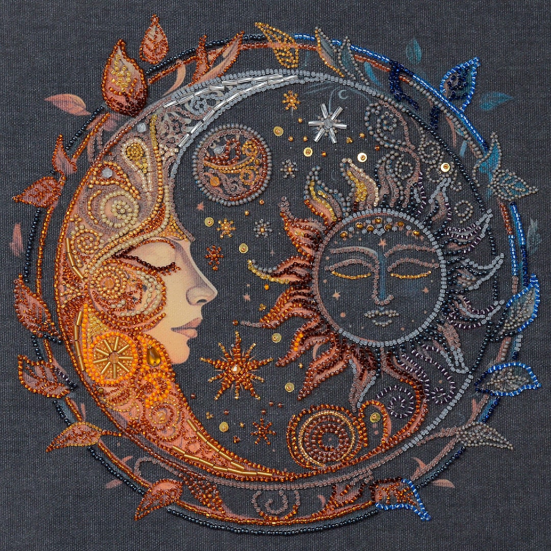 Bead Embroidery Kit Moon and Sun, Moon Embroidery, DIY Beaded Moon and ...