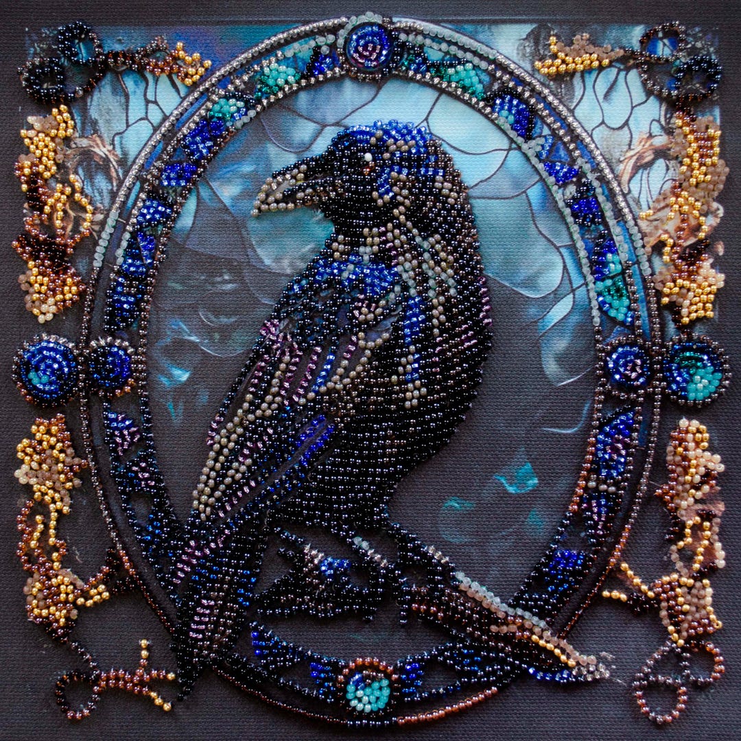 Bead Embroidery Kit Black Raven, Bird Embroidery, Beaded Mystical Raven ...