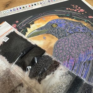 Bead Embroidery Kit Black Raven, Bird Embroidery, Needlepoint Kit - Etsy