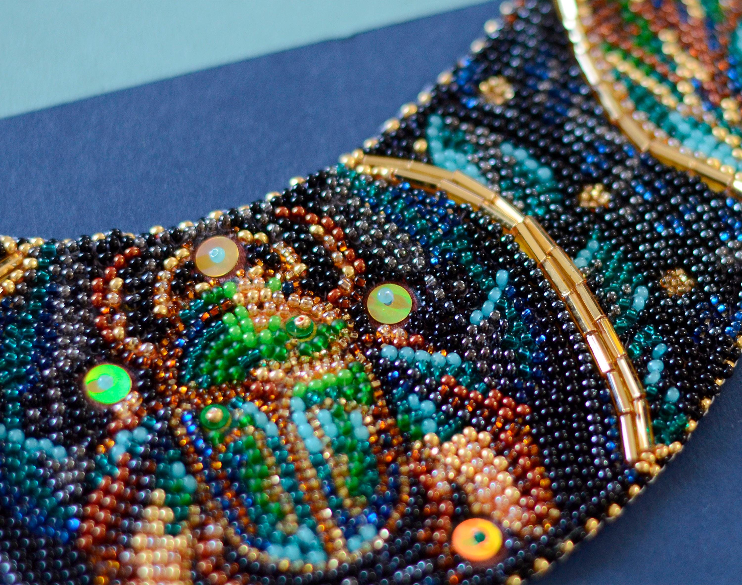 Bead Embroidery Kit Emerald Talisman, Necklace Embroidery, Beaded ...