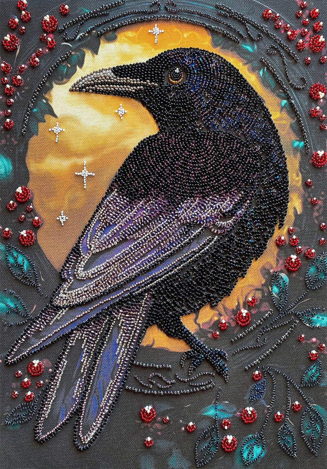 Bead Embroidery Kit Black Raven, Bird Embroidery, Needlepoint Kit - Etsy
