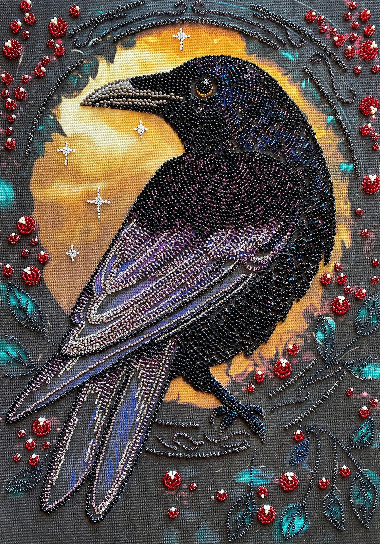 Bead Embroidery Kit Black Raven, Bird Embroidery, Needlepoint Kit - Etsy