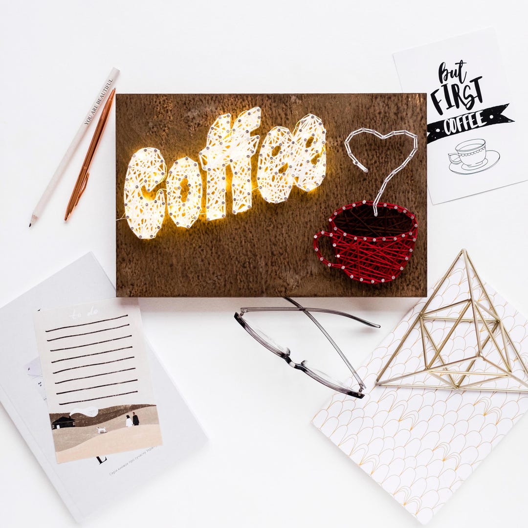 String Art Kit Coffee, Wall Decor, Needlepoint Kit, DIY Craft Kit - Etsy
