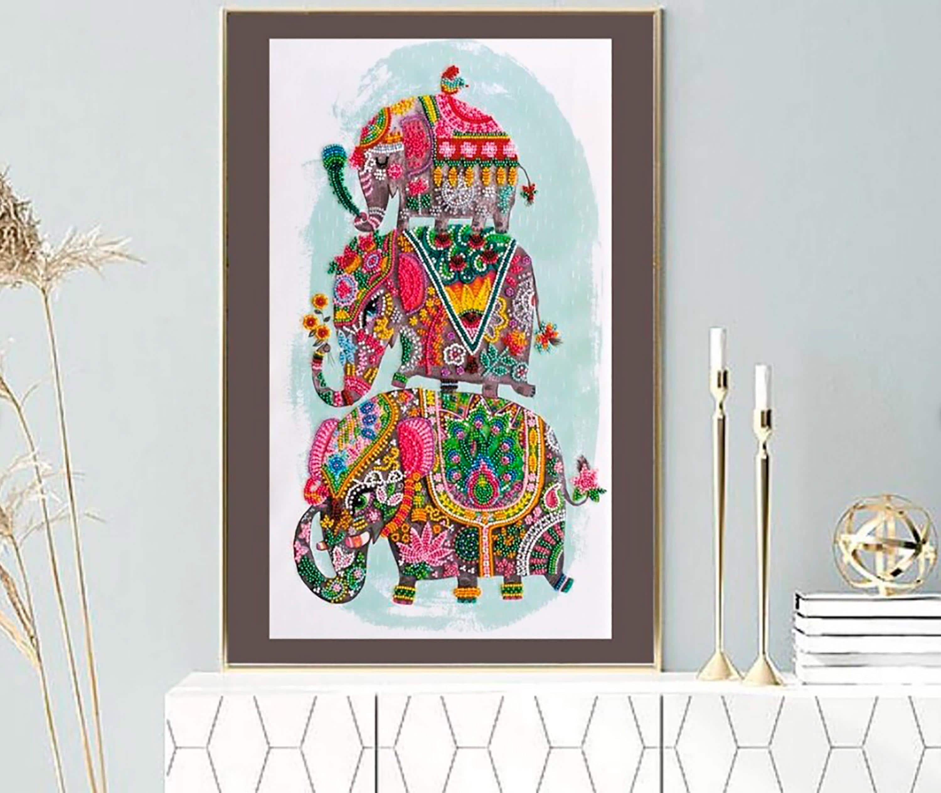 Bead Embroidery Kit Three Indian Elephants, Elephants Embroidery, DIY ...