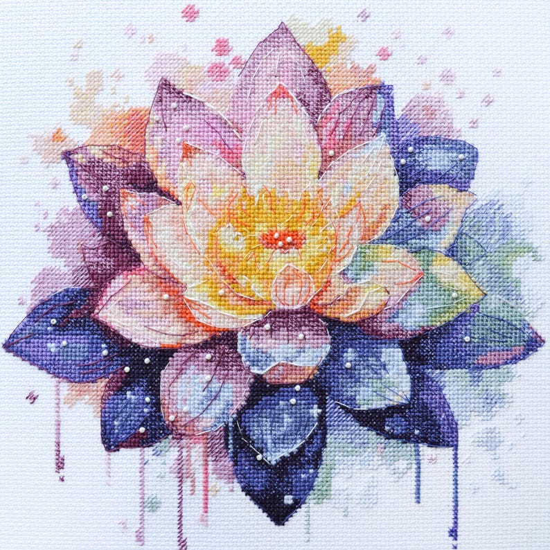 Cross Stitch Kit Shining Lotus, Lotus Embroidery, Flower Embroidery - Etsy