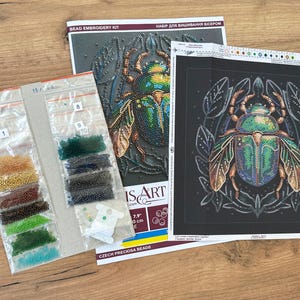 Bead Embroidery Kit Emerald Beetle, Insect Embroidery, DIY Beaded Bug ...