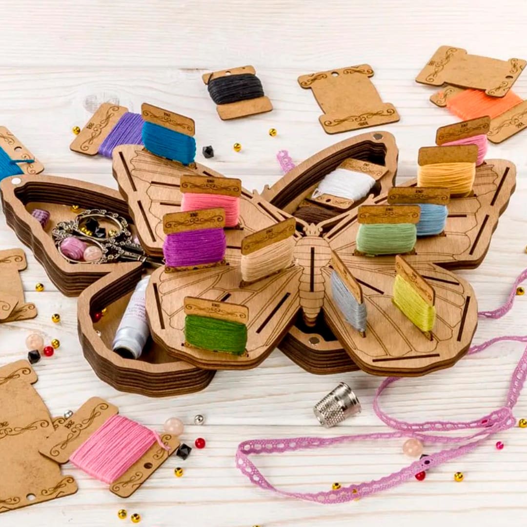 Butterfly Organizer Box, Wooden Thread Organizer, Embroidery Organizer ...