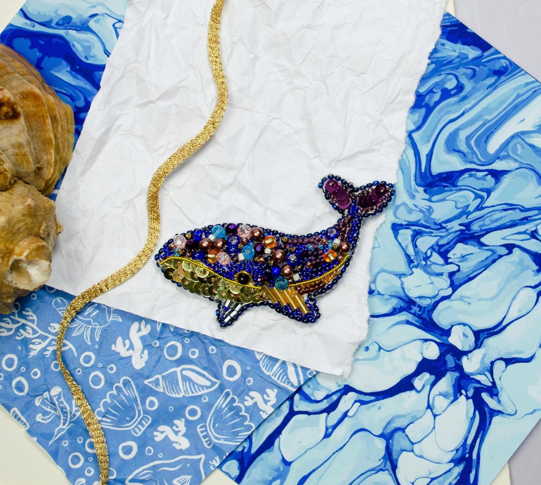 Bead Embroidery Kit Whale Brooch, DIY Beaded Blue Whale, Nautical ...