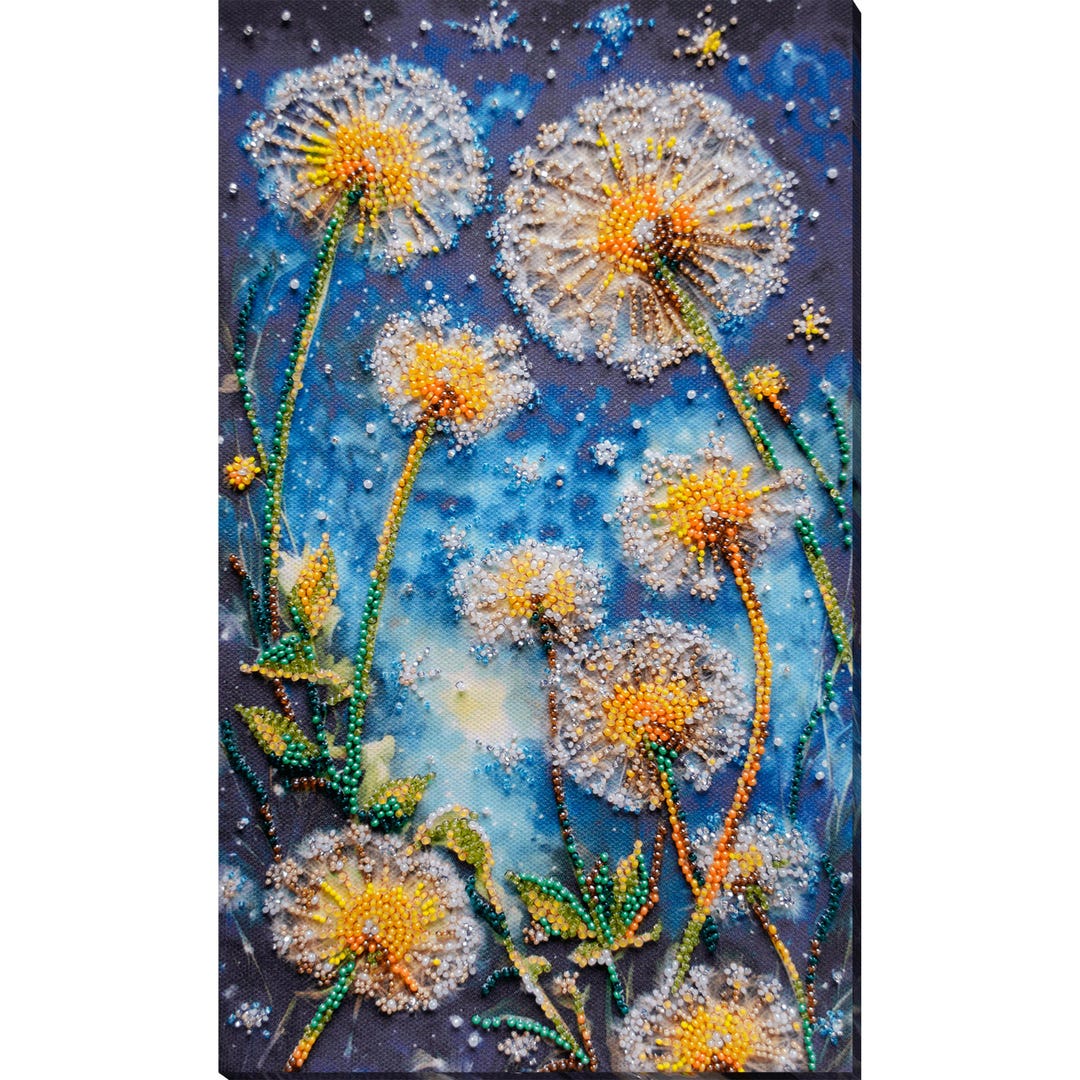 Bead Embroidery Kit White Dandelions, Night Sky, DIY Beaded Flowers ...