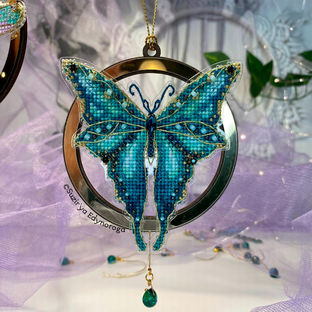 Cross Stitch Kit Butterfly Elegance, Insect Embroidery, DIY Blue ...